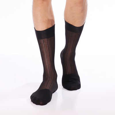 100% Nylon Silk Sheer Socks with Stripes over the Calf