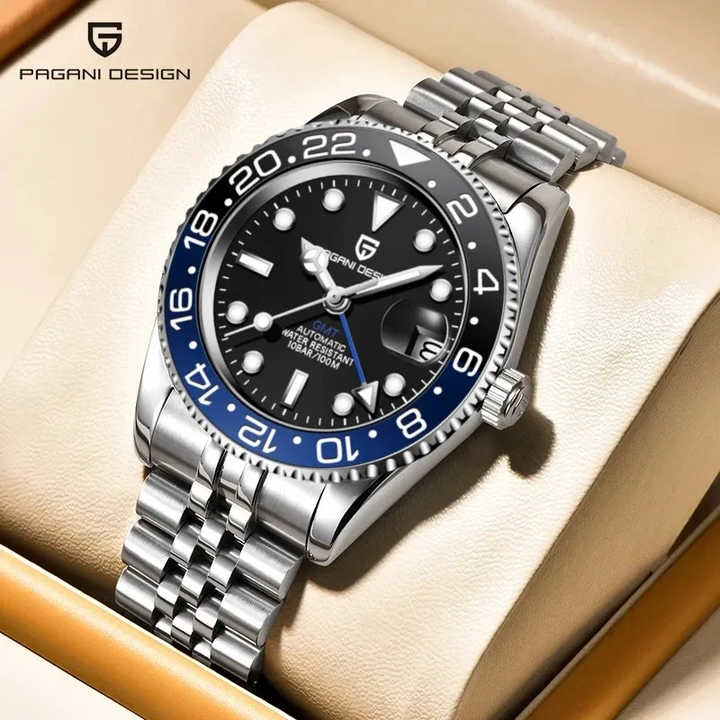 PAGANI DESIGN Men's Waterproof Mechanical GMT Watch with Sapphire Glass