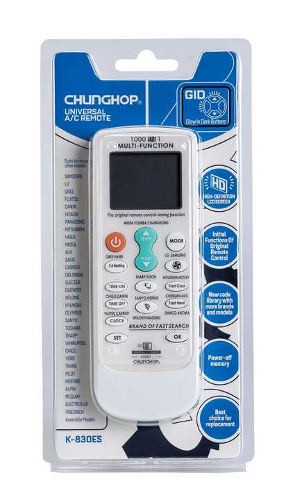 Chunghop K-830es Remote Controller - Universal Air Conditioner Control