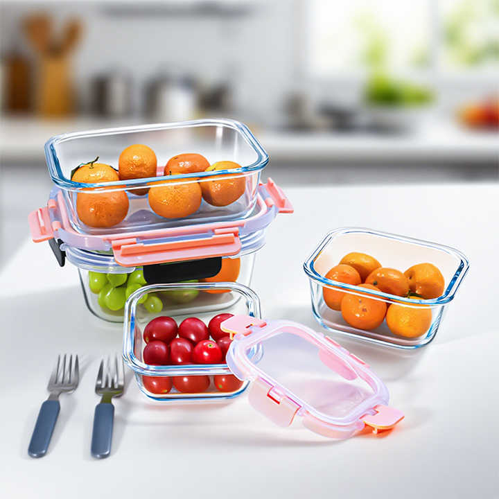 Borosilicate Glass Container with Multiple Choice PP Buckle Lids ...