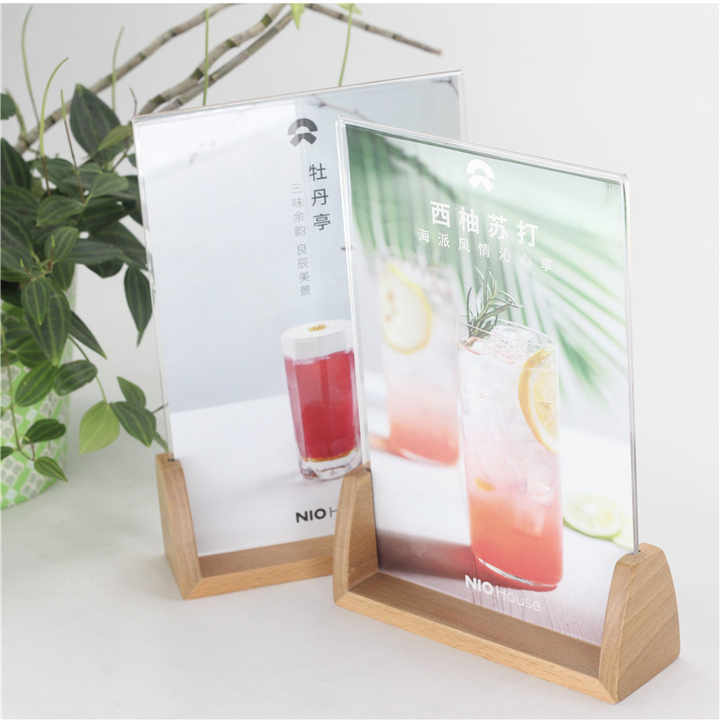 U Shape Wooden Base Acrylic Table Holder for Photo Frames