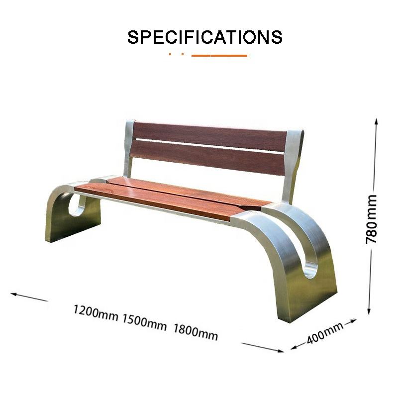 New Design Stainless Steel Frame Wood Patio Bench for Entry Street ...