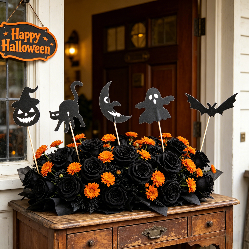 902321 Halloween Cake Toppers 5pcs/Pack Spooky Pumpkin Bat Ghost ...