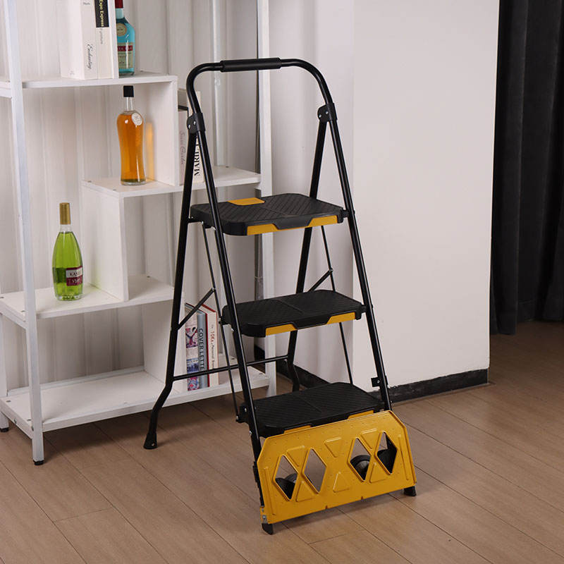 Modern Ladder Folding Step Stool Steel Wide Platform Ladder With Wheels ...