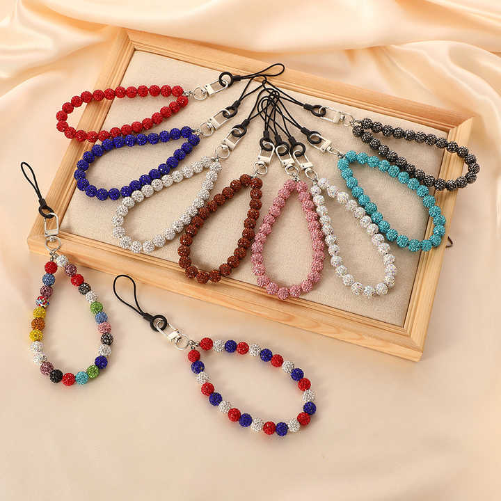 New Arrival Custom Rhinestone Disco Bead Mobile Phone Key Chain Cell ...
