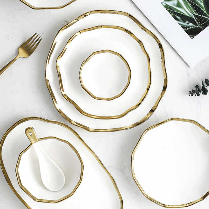 nordic luxury simple creative irregular rice bowl household gold rim ...