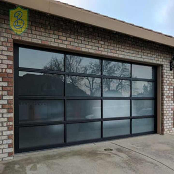 Sectional Panel Garage Door Black Steel Iron Material Frosted Glass ...