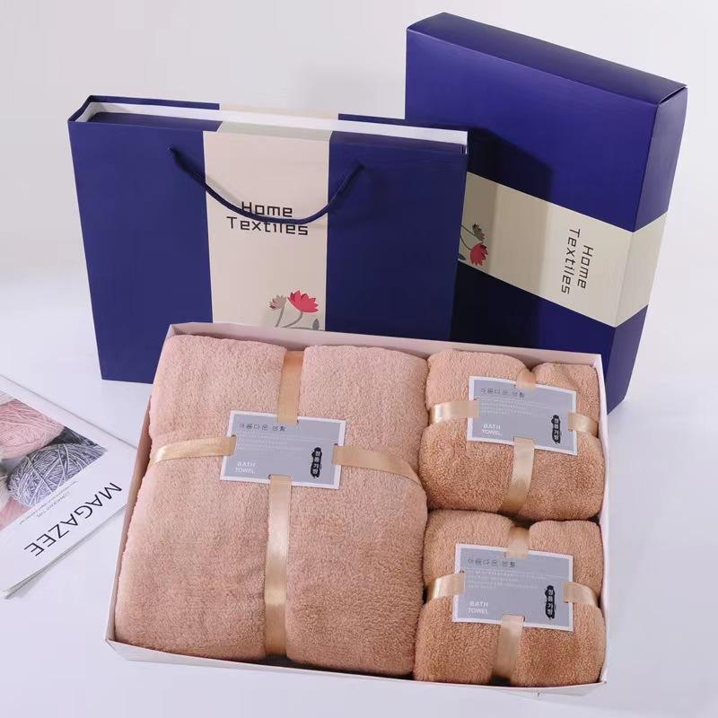 2025 Hot Sale Coral Velvet Towel Bath Towel Three-piece Gift Box Gift ...