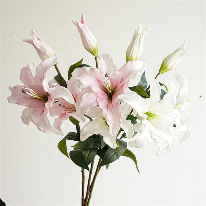 Wholesale 3 Heads Lilies PU Real Touch White Pink Lily Artificial ...