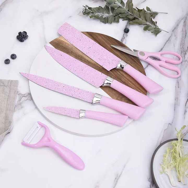 6pcs Colorful Kitchen Tool Set Pink Kitchen Knife Kit Gift Blue Kitchen ...