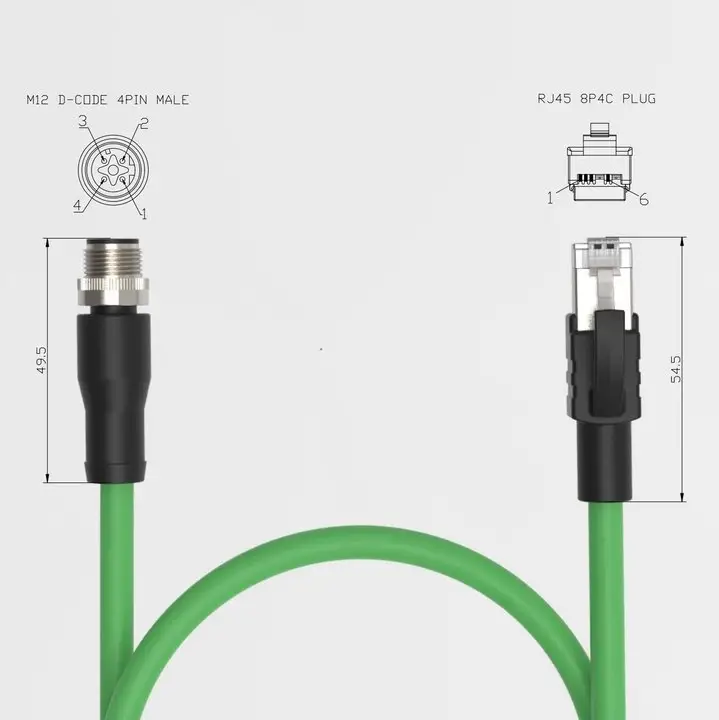 Custom M12 D Code Connector 4 Pin Double Ended to RJ45 Profinet EtherCAT Ethernet/IP Industrial ...