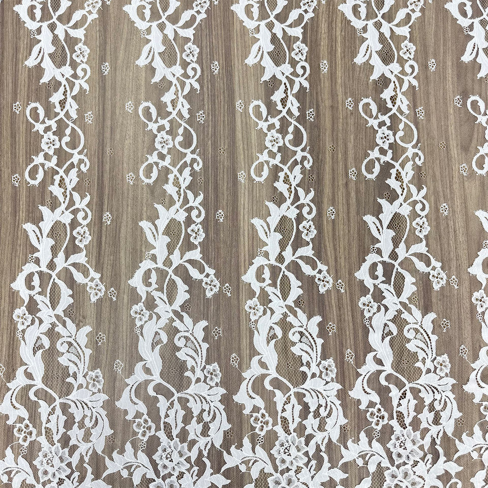 GCW-Q9177 White Vertical Floral Vine Embroidery Tulle Lace Fabric for ...