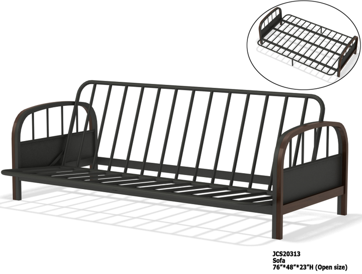 Metal Futon Frame - Adjustable Sofa Bed in Black