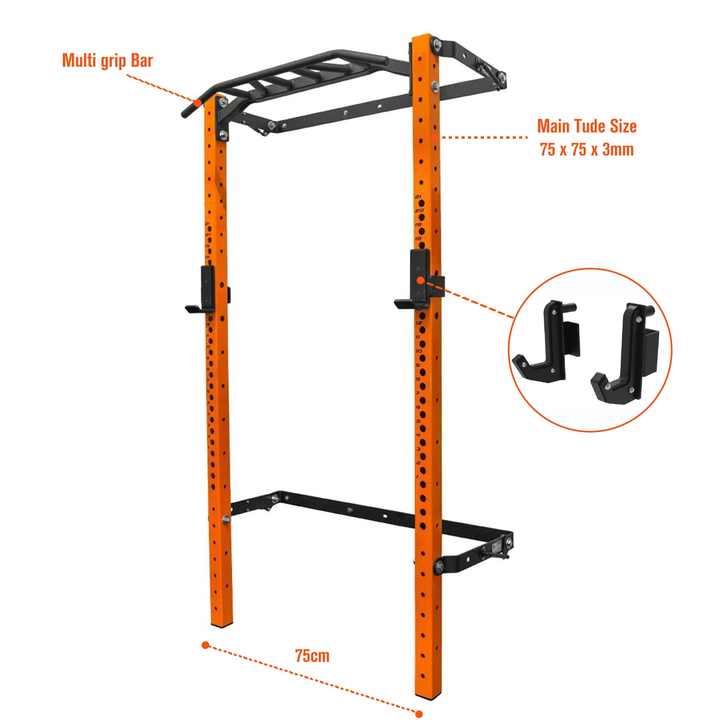 VIGFIT Wall Mounted Folding Power Squat Rack Set with Multi-grip bar ...