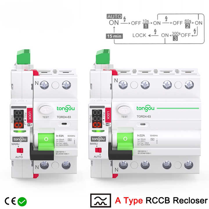Auto Recloser 2P 4P 63A RCCB Industrial Household Circuit Breaker 30mA ...