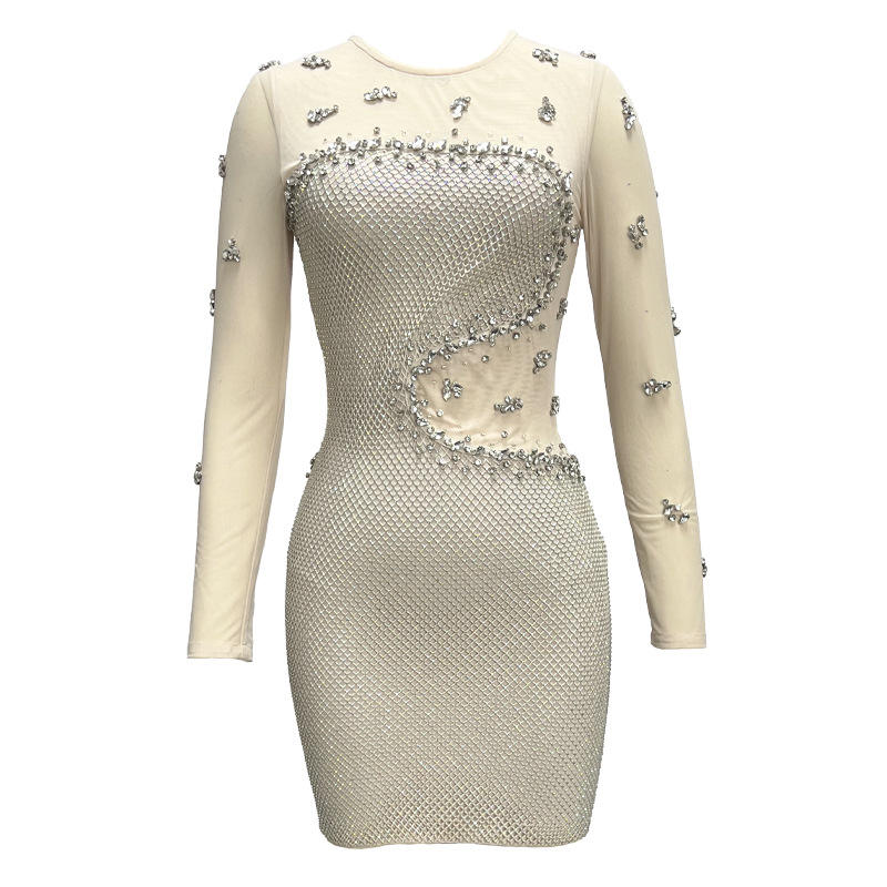 Fashion 2026 Sheer Mesh Crystal for Dress Sexy See-Through Evening Gown ...