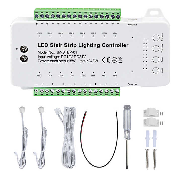 Newest DC 12V 24V 16 Channel 16 Steps Stair LED Lighting Controller ...