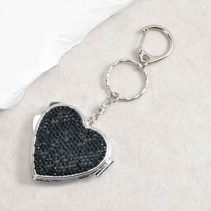 Stainless Steel Heart-Shaped Compact Mini Makeup Pocket Mirror Keychain ...