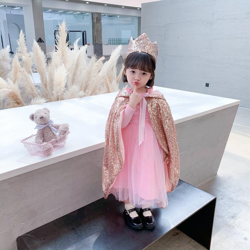 Princess Dress Up Blue Sequined Cloak Mesh Long Skirt Little Princess ...