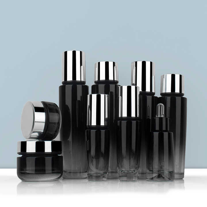 30ml 40ml 100ml 120ml Luxury Frosted Glass Cosmetic Jar Matte Black Glass Bottle Set Custom ...