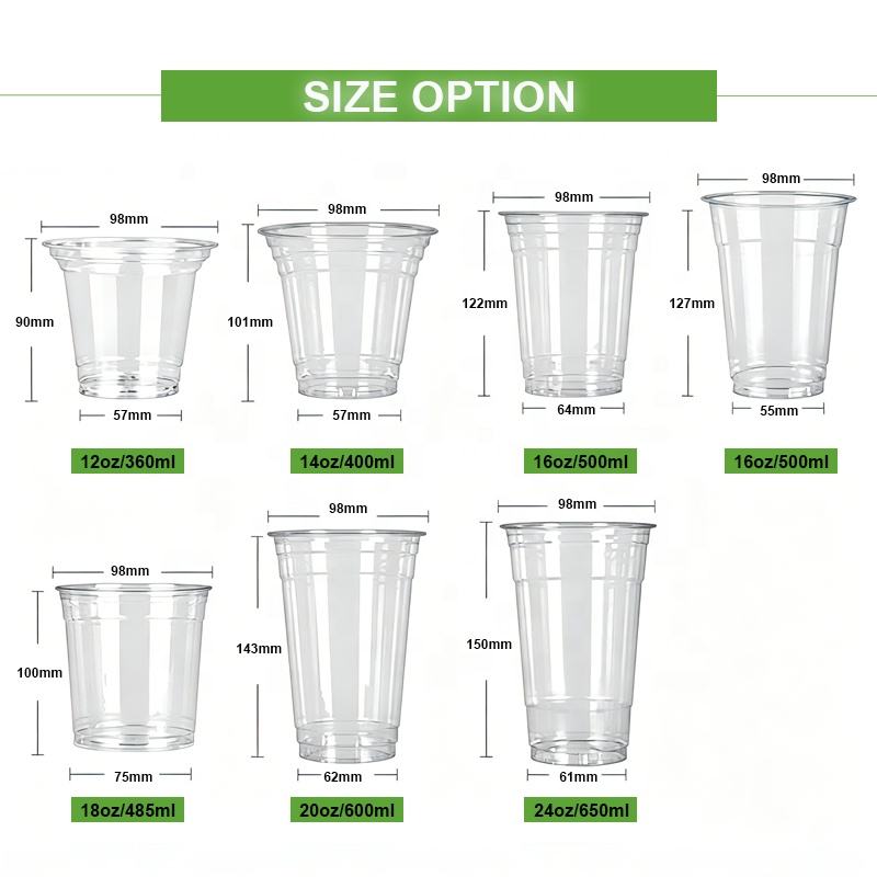 16oz/500ml Clear PET Cup Disposable Transparent Custom Logo Plastic ...