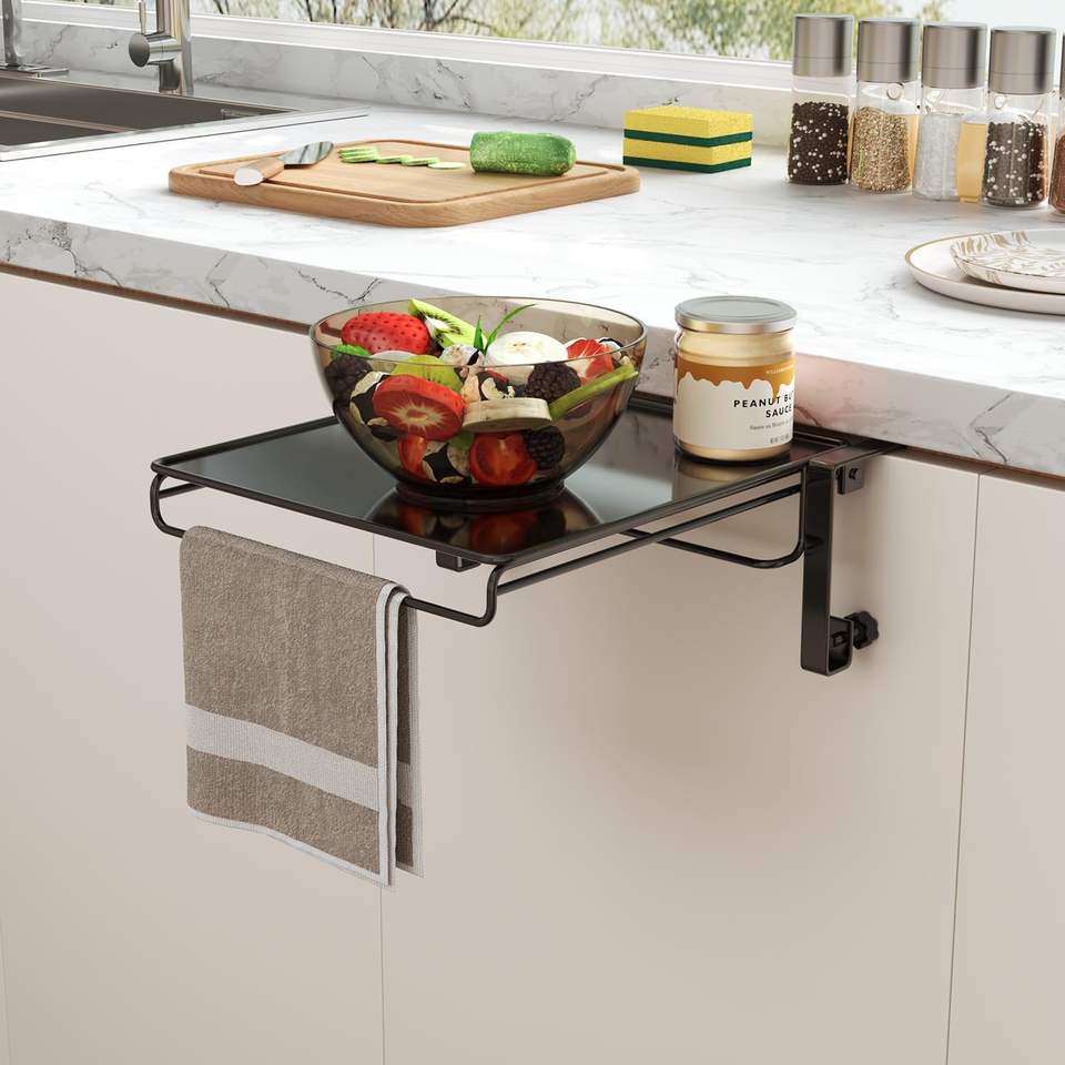 Metal Over Cabinet Door Towel Holder Rack Bar with Foldable Wall ...