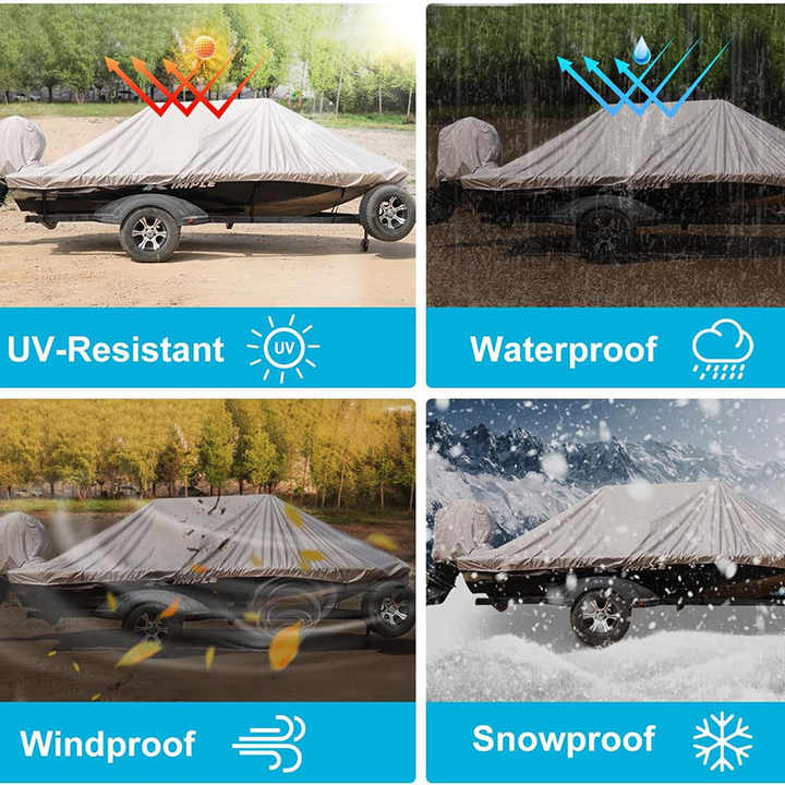 Heavy Duty Waterproof 900D Marine Canvas Boat Cover for 17-19ft V-Hull ...