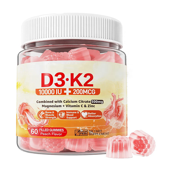 Sugar-Free Peach Flavor Vitamin D3K2 Gummy Candy 10000IU D3 + 200MCG K2 ...