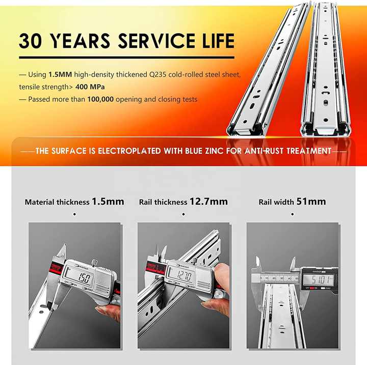 SNEIDA Top Product Drawer Runners with Lock - Heavy Duty