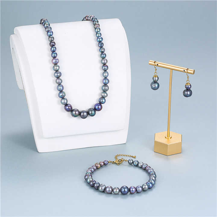 Waterproof Low Natural Freshwater Pearl Necklace Earrings Bracelet Three Piece Set Wholesale ...