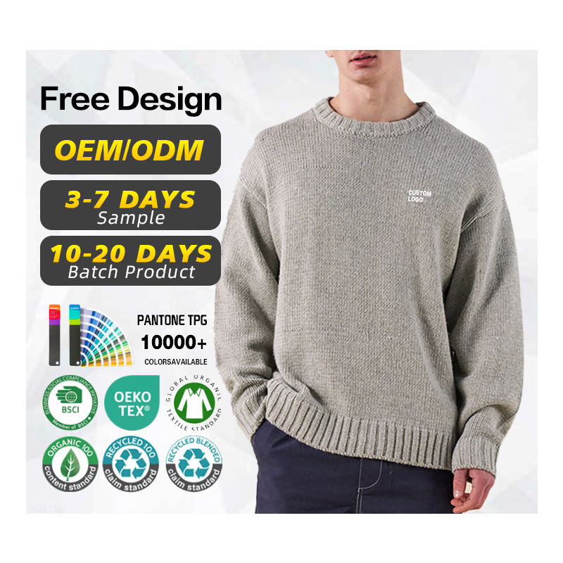 GRS Certification Men's Wool Oversized Casual Knitted Pullover Sweater ...