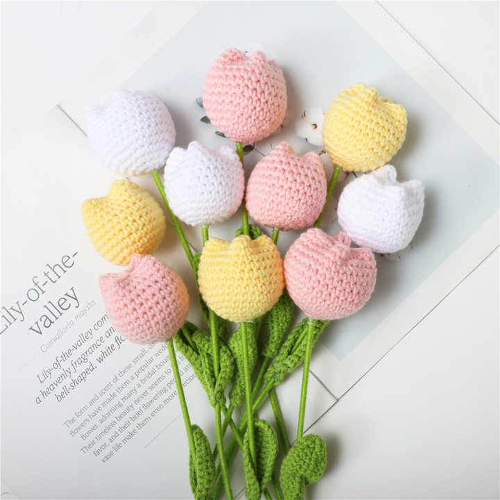 Wholesale Cute Handmade Crochet Tulips Artificial Wool Decorative Flowers Valentine's Day ...