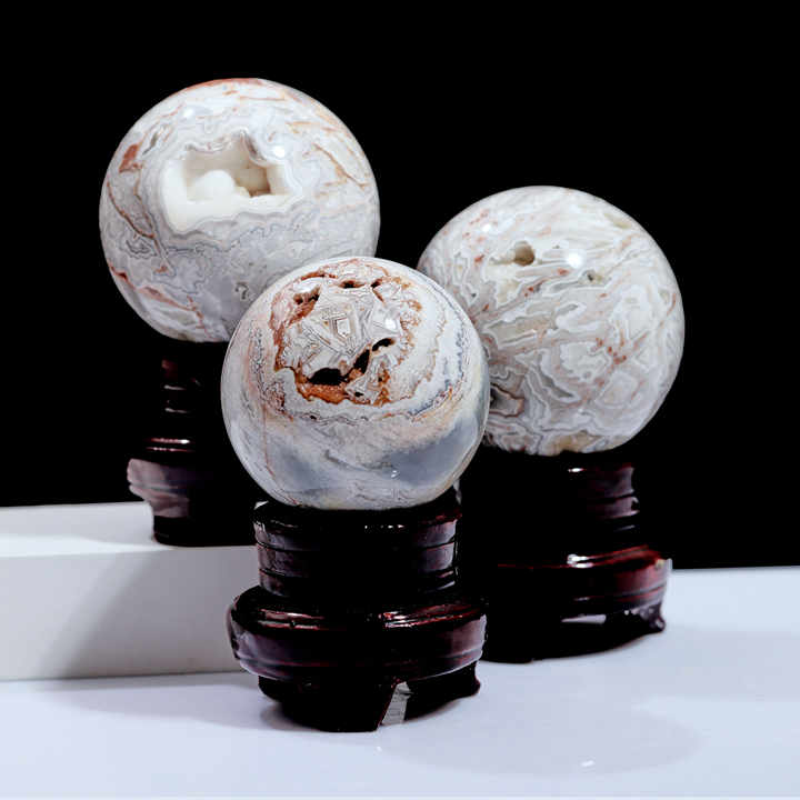 Gui Jing Natural Healing Stone White Mexican Agate Spheres Polished ...