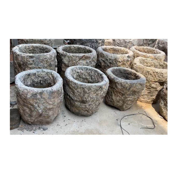 Antique Old Stone Planters - Durable Garden Decor Solutions