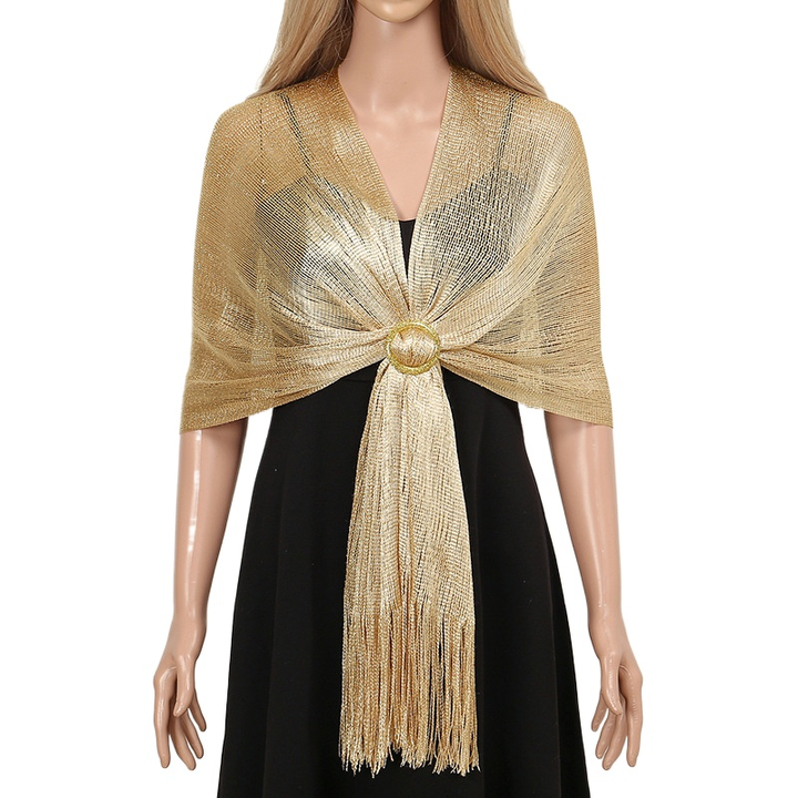 2024 Wholesale Elegant Gold Shimmer Scarf for Party Dress Metallic ...
