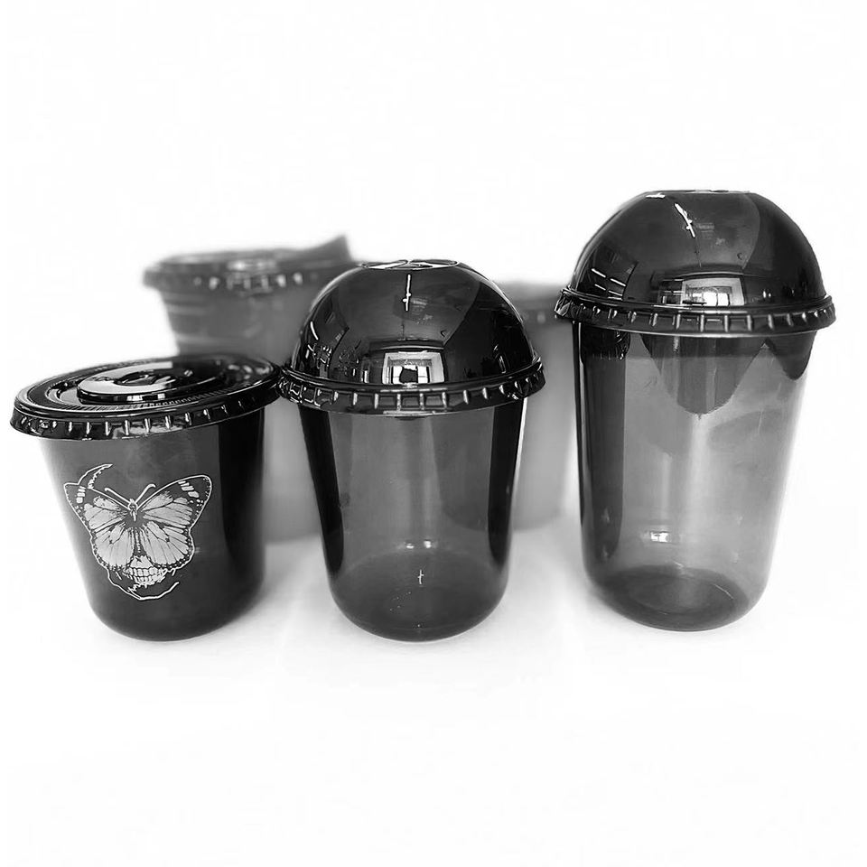Printed Disposable Premium Black PET Cups 90mm Diameter for Smoothies ...