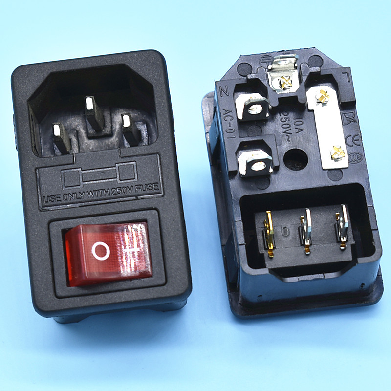 AC-01 10A 250V AC Power Female Jack Connector with 4 Pin Rocker Switch ...