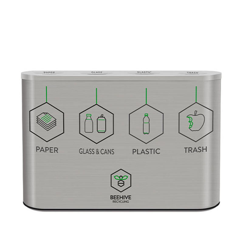 Design Outdoor Metal 4 Compartment Garbage Container Segregated Trash ...