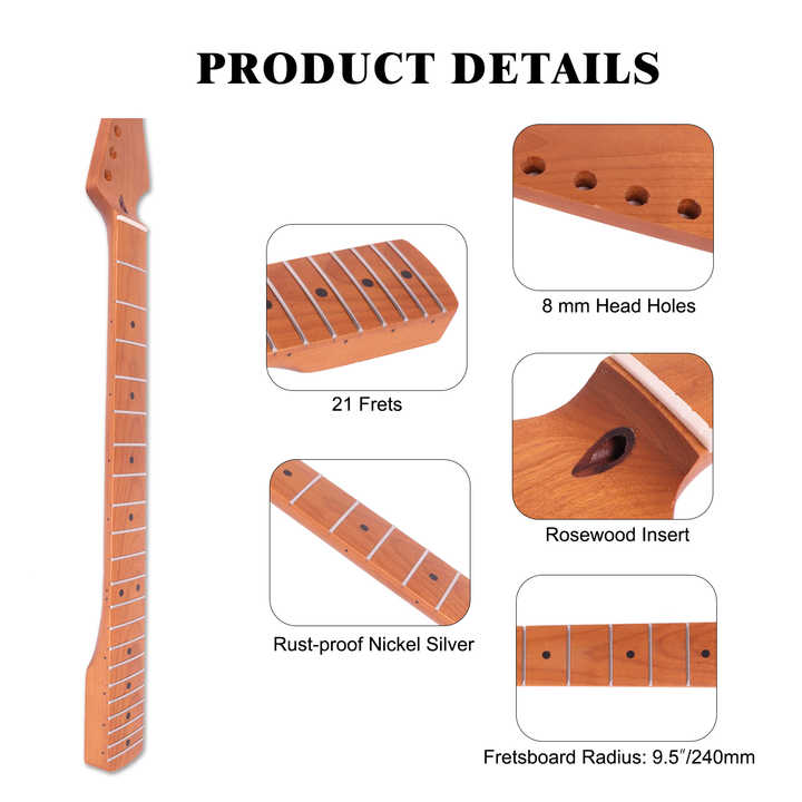 ST Roasted Maple Neck Guitar with Satin Finish 9.5\" Radius 8 mm Holes ...