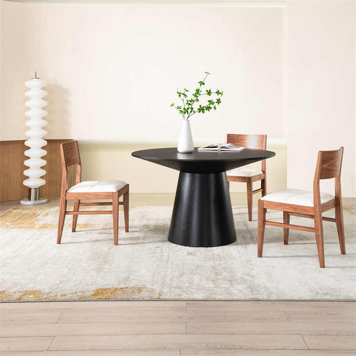 Simple Round Dining Table - Modern Walnut Veneer Design