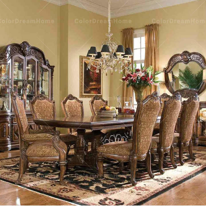 Classic American Hand Carved Wooden Dinner Table for Dining Room ...