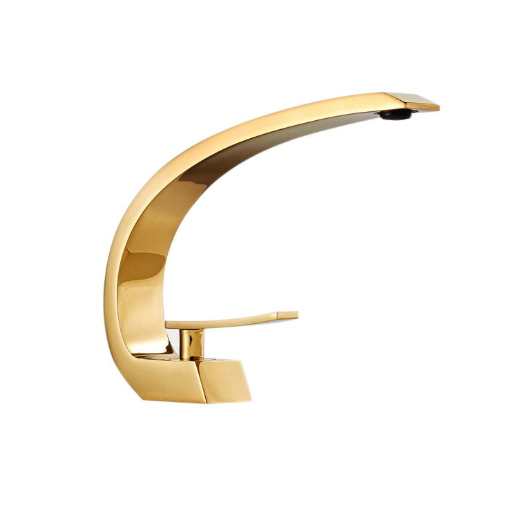 C Shape Gold Modern Single Handle Hot Cold Waterfall Basin Faucet ...
