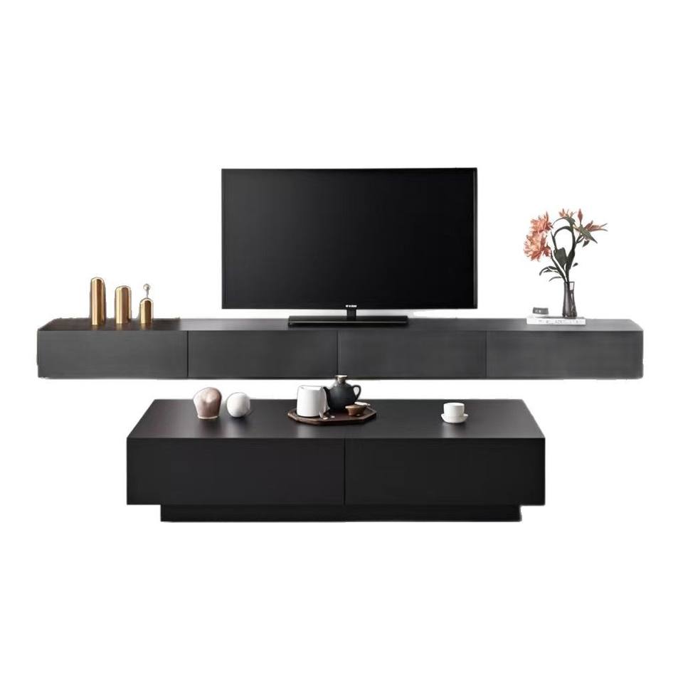 Ultra Long Black Floor Standing TV Cabinet, Coffee Table Combination ...