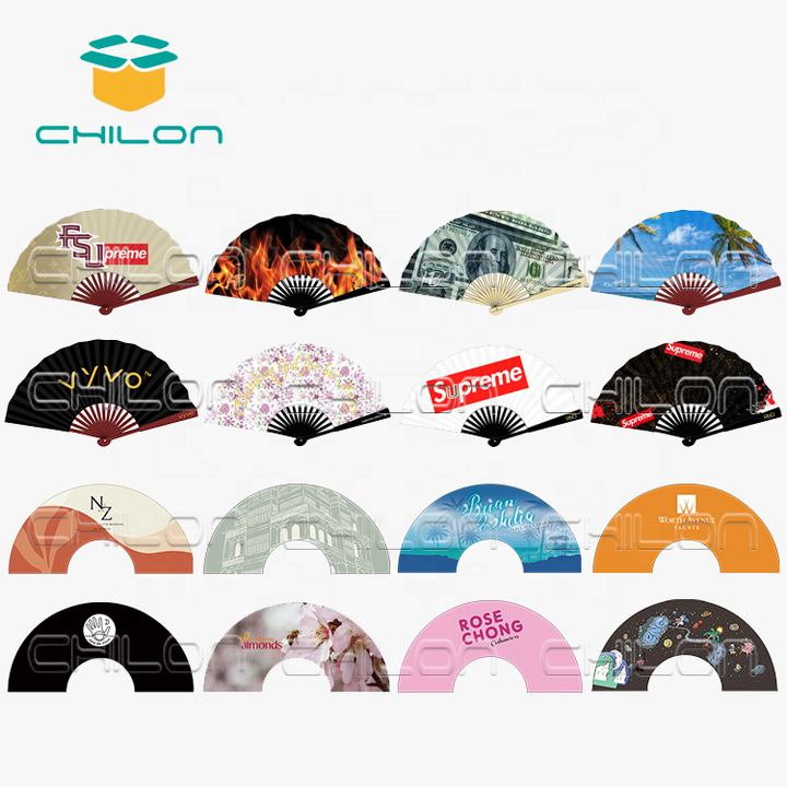 Japanese Customized Hand Fans Black Bamboo Handle Silk Folding Hand Fan ...