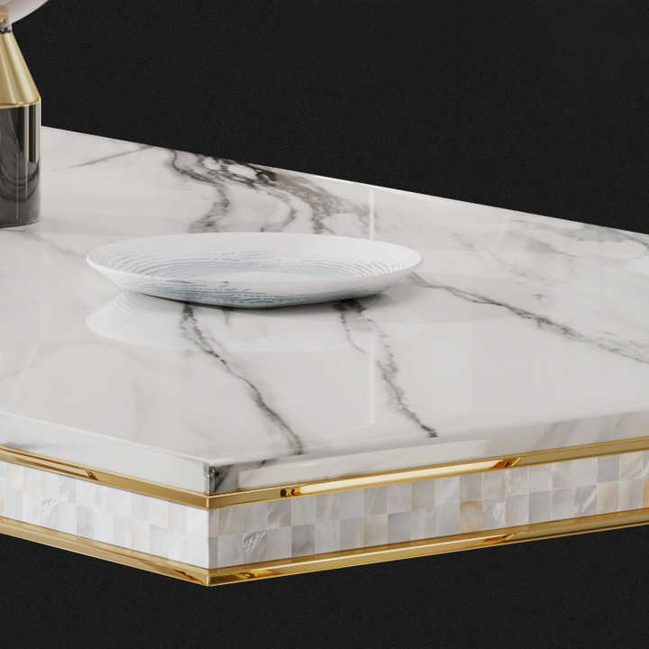 Modern Luxury Rectangular Gold Dinning Table Set 6 Seater