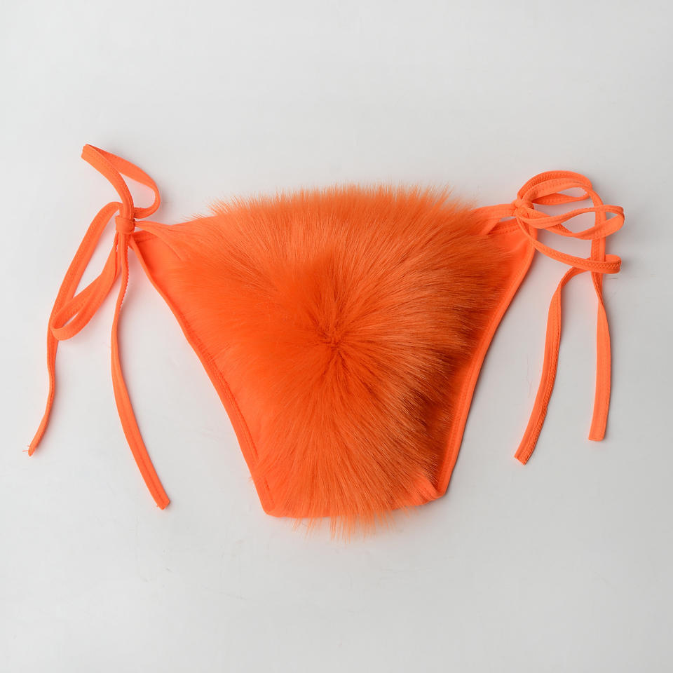 Custom Color Genuine Fox Fur Bikini Set Women Standard Fluffy Summer ...
