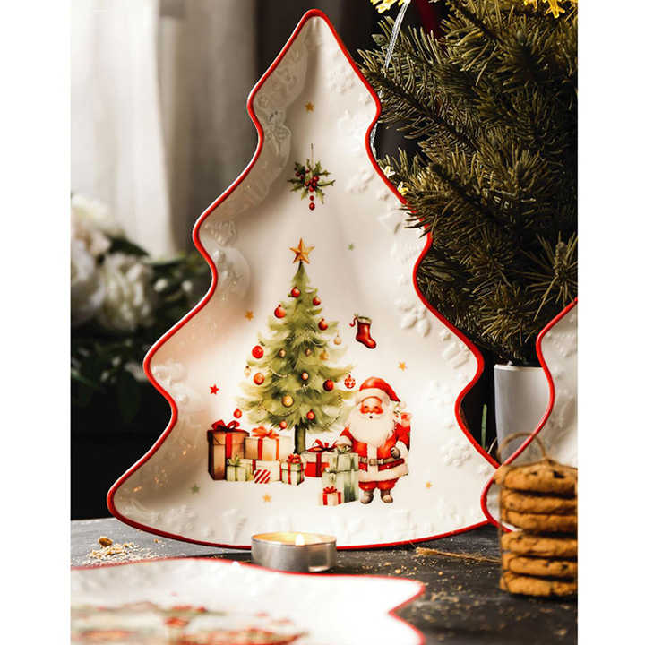 Luxury Red Color Rim Santa Claus Decal Decorative Star Shape Tableware ...