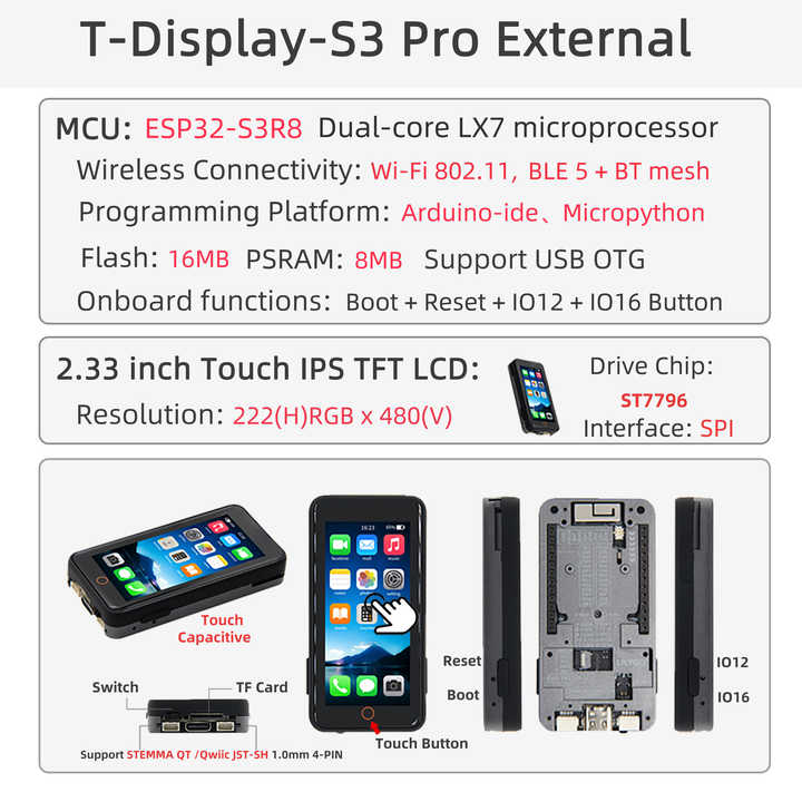 LILYGO T-Display-S3-Pro External ESP32-S3 Touch Display 2.33-Inch LCD ...