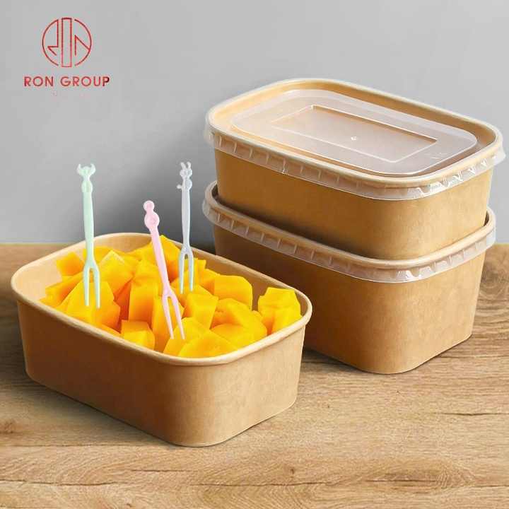 Restaurant square rectangular paper bowl single wall kraft with lid for ...