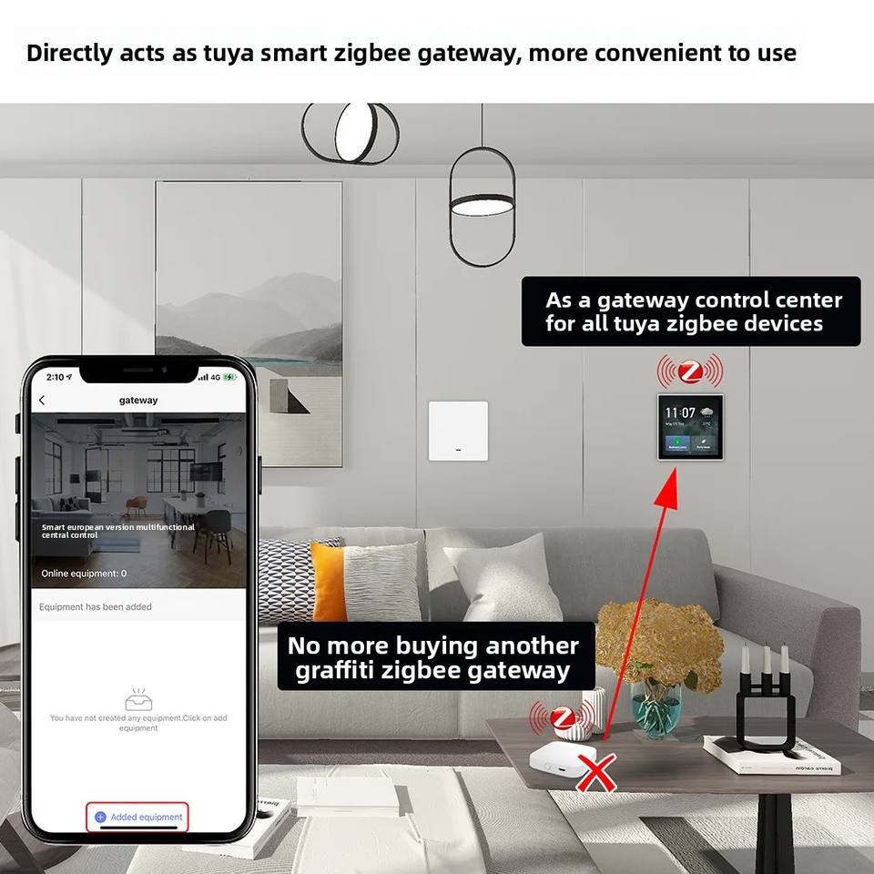 For Tuya 4-Inch In-Wall Smart Home Control Panel Multi-Functional Touch Screen ABS Material 10A ...